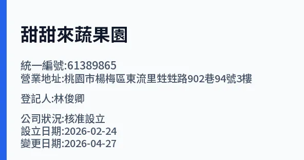 甜甜來蔬果園的照片-統編 61389865(桃園市) 公司登記資料與營業項目詳細圖表