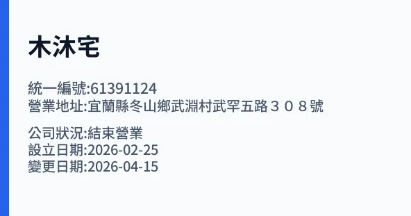木沐宅的照片-統編 61391124(宜蘭縣) 公司登記資料與營業項目詳細圖表