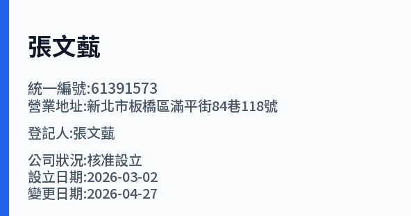張文薽的照片-統編 61391573(新北市) 公司登記資料與營業項目詳細圖表