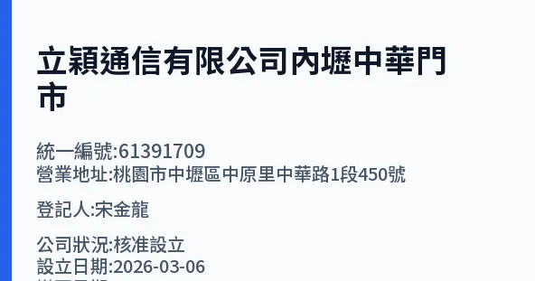 立穎通信有限公司內壢中華門市的照片-統編 61391709(桃園市) 公司登記資料與營業項目詳細圖表