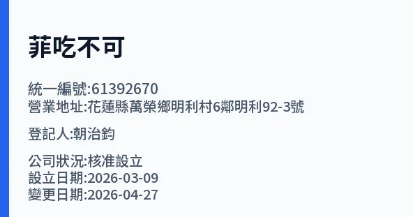 菲吃不可的照片-統編 61392670(花蓮縣) 公司登記資料與營業項目詳細圖表