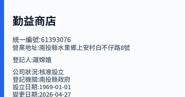 勤益商店的照片-統編 61393076(南投縣) 公司登記資料與營業項目詳細圖表