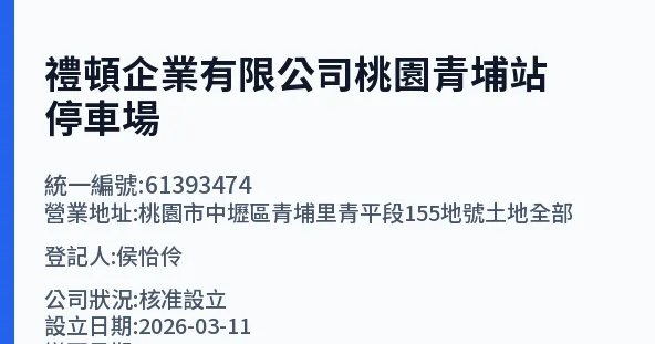 禮頓企業有限公司桃園青埔站停車場的照片-統編 61393474(桃園市) 公司登記資料與營業項目詳細圖表