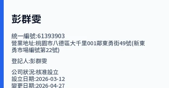 彭群雯的照片-統編 61393903(桃園市) 公司登記資料與營業項目詳細圖表