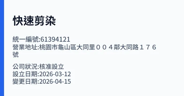 快速剪染的照片-統編 61394121(桃園市) 公司登記資料與營業項目詳細圖表