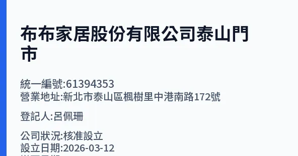 布布家居股份有限公司泰山門市的照片-統編 61394353(新北市) 公司登記資料與營業項目詳細圖表