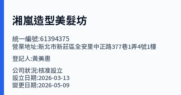 湘嵐造型美髮坊的照片-統編 61394375(新北市) 公司登記資料與營業項目詳細圖表