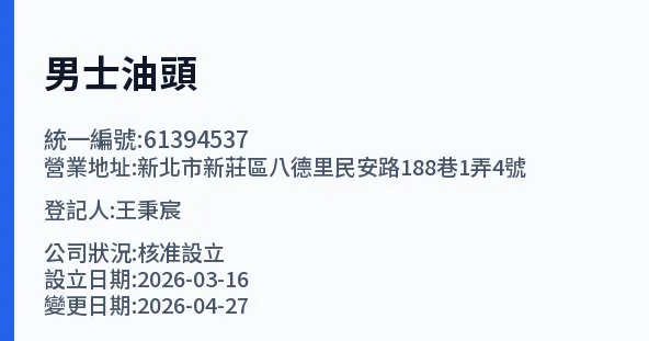 男士油頭的照片-統編 61394537(新北市) 公司登記資料與營業項目詳細圖表