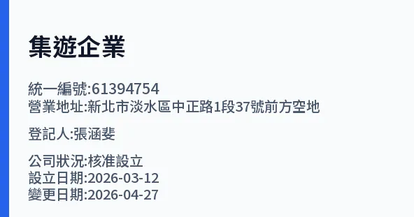 集遊企業的照片-統編 61394754(新北市) 公司登記資料與營業項目詳細圖表