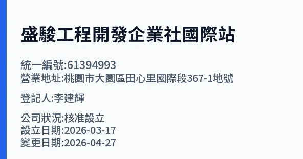 盛駿工程開發企業社國際站的照片-統編 61394993(桃園市) 公司登記資料與營業項目詳細圖表