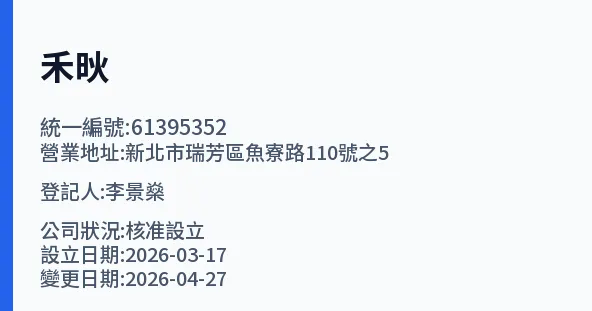 禾炚的照片-統編 61395352(新北市) 公司登記資料與營業項目詳細圖表