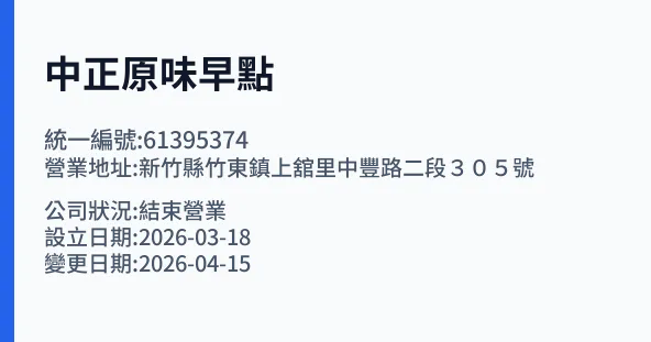 中正原味早點的照片-統編 61395374(新竹縣) 公司登記資料與營業項目詳細圖表