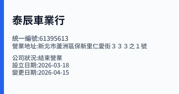泰辰車業行的照片-統編 61395613(新北市) 公司登記資料與營業項目詳細圖表