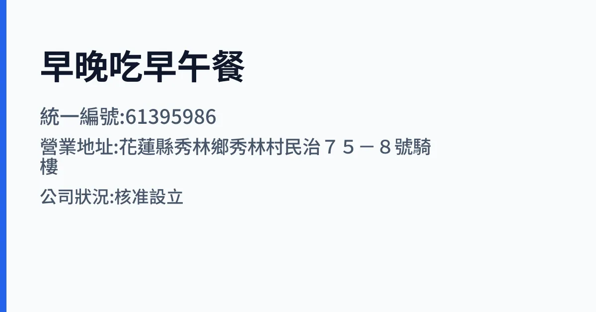 早晚吃早午餐 - 統編 61395986(花蓮縣) 公司登記資料與營業項目詳細圖表