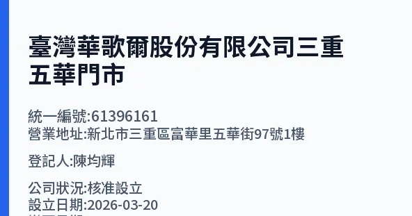 臺灣華歌爾股份有限公司三重五華門市的照片-統編 61396161(新北市) 公司登記資料與營業項目詳細圖表