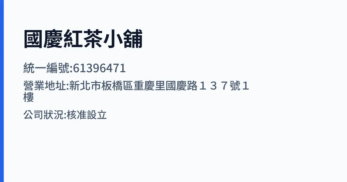 國慶紅茶小舖 - 統編 61396471(新北市) 公司登記資料與營業項目詳細圖表