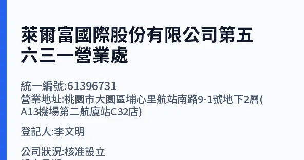 萊爾富國際股份有限公司第五六三一營業處的照片-統編 61396731(桃園市) 公司登記資料與營業項目詳細圖表