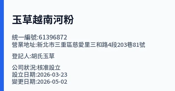 玉草越南河粉的照片-統編 61396872(新北市) 公司登記資料與營業項目詳細圖表