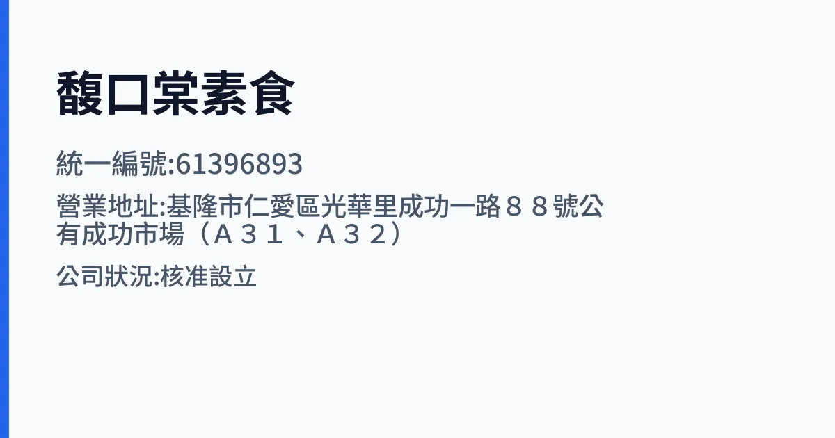 馥口棠素食 - 統編 61396893(基隆市) 公司登記資料與營業項目詳細圖表