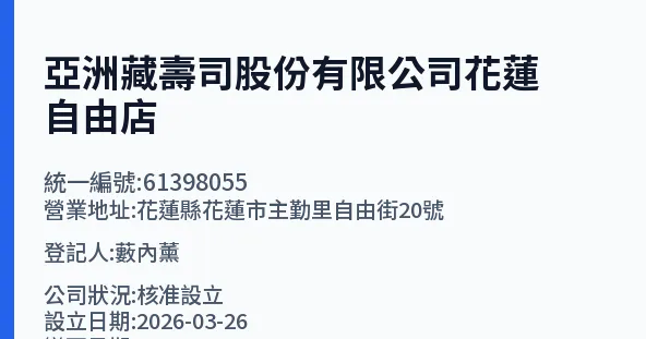 亞洲藏壽司股份有限公司花蓮自由店的照片-統編 61398055(花蓮縣) 公司登記資料與營業項目詳細圖表