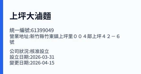 上坪大滷麵的照片-統編 61399049(新竹縣) 公司登記資料與營業項目詳細圖表