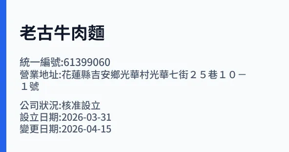 老古牛肉麵的照片-統編 61399060(花蓮縣) 公司登記資料與營業項目詳細圖表