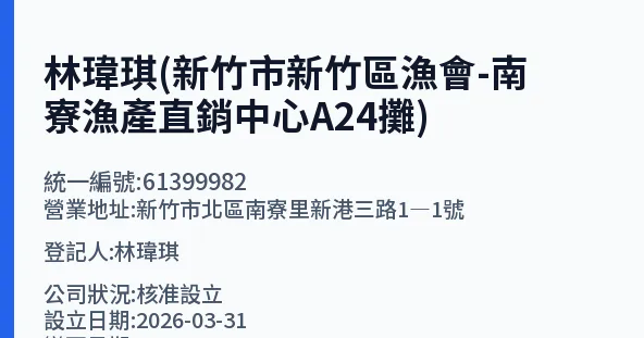 林瑋琪(新竹市新竹區漁會-南寮漁產直銷中心A24攤)的照片-統編 61399982(新竹市) 公司登記資料與營業項目詳細圖表