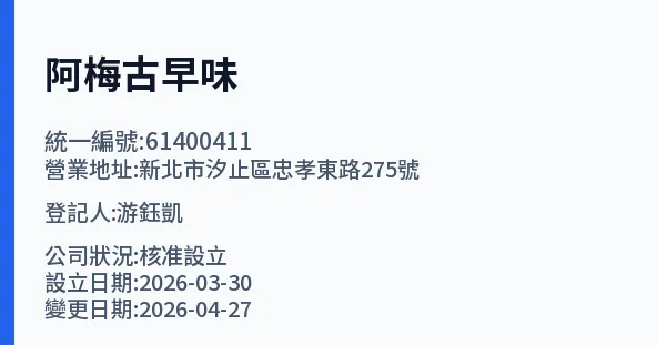 阿梅古早味的照片-統編 61400411(新北市) 公司登記資料與營業項目詳細圖表
