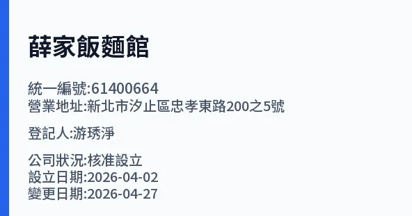 薛家飯麵館的照片-統編 61400664(新北市) 公司登記資料與營業項目詳細圖表