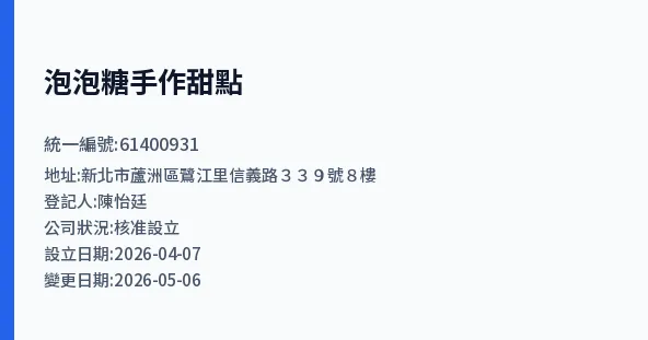泡泡糖手作甜點的照片-統編 61400931(新北市) 公司登記資料與營業項目詳細圖表