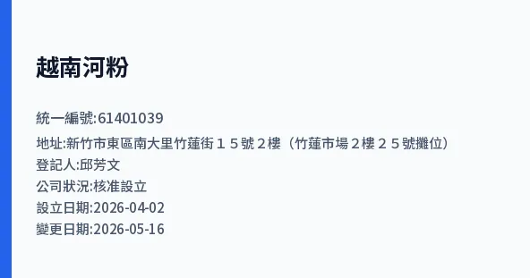 越南河粉的照片-統編 61401039(新竹市) 公司登記資料與營業項目詳細圖表