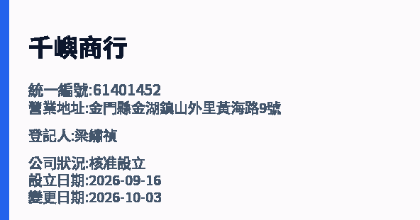 千嶼商行的照片-統編 61401452(金門縣) 公司登記資料與營業項目詳細圖表