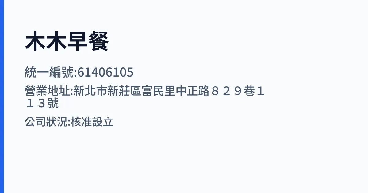 木木早餐 - 統編 61406105(新北市) 公司登記資料與營業項目詳細圖表