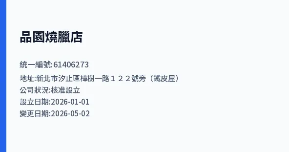 品園燒臘店的照片-統編 61406273(新北市) 公司登記資料與營業項目詳細圖表
