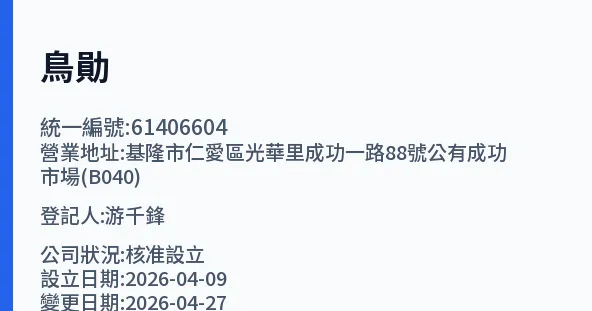 鳥勛的照片-統編 61406604(基隆市) 公司登記資料與營業項目詳細圖表