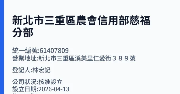 新北市三重區農會信用部慈福分部的照片-統編 61407809(新北市) 公司登記資料與營業項目詳細圖表