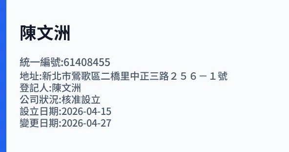 陳文洲的照片-統編 61408455(新北市) 公司登記資料與營業項目詳細圖表