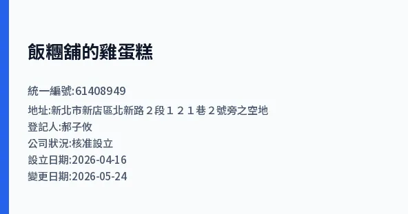 飯糰舖的雞蛋糕的照片-統編 61408949(新北市) 公司登記資料與營業項目詳細圖表