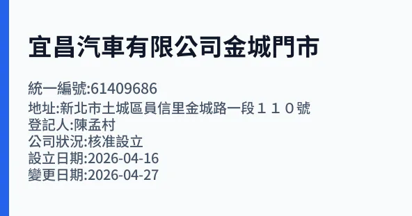 宜昌汽車有限公司金城門市的照片-統編 61409686(新北市) 公司登記資料與營業項目詳細圖表