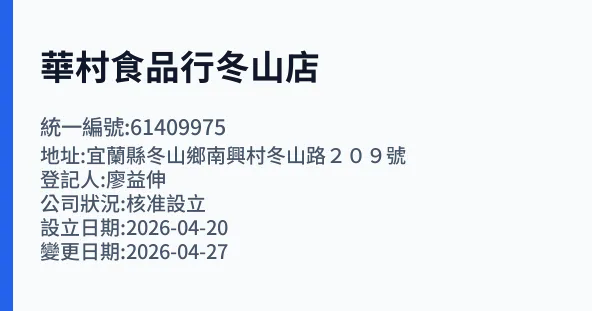 華村食品行冬山店的照片-統編 61409975(宜蘭縣) 公司登記資料與營業項目詳細圖表