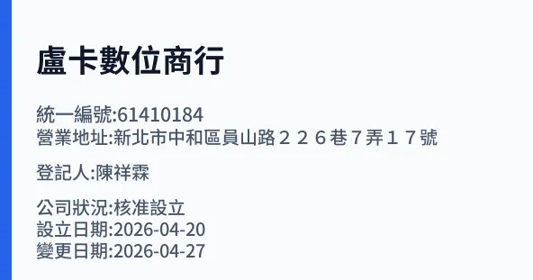 盧卡數位商行的照片-統編 61410184(新北市) 公司登記資料與營業項目詳細圖表