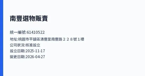 南豐選物販賣的照片-統編 61410522(桃園市) 公司登記資料與營業項目詳細圖表