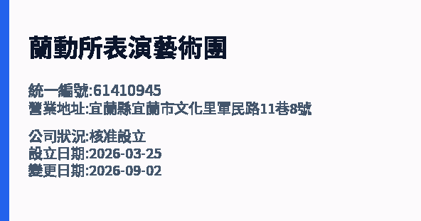 蘭動所表演藝術團的照片-統編 61410945 公司登記資料與營業項目詳細圖表