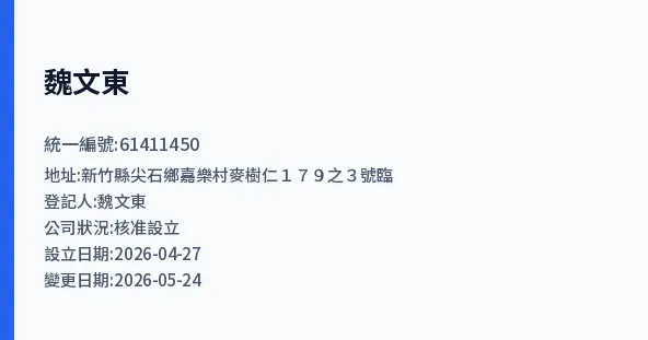魏文東的照片-統編 61411450(新竹縣) 公司登記資料與營業項目詳細圖表