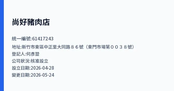尚好豬肉店的照片-統編 61417243(新竹市) 公司登記資料與營業項目詳細圖表