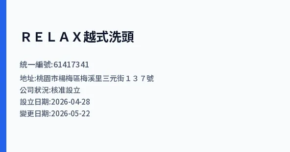 RELAX越式洗頭的照片-統編 61417341(桃園市) 公司登記資料與營業項目詳細圖表