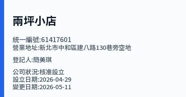 兩坪小店的照片-統編 61417601(新北市) 公司登記資料與營業項目詳細圖表