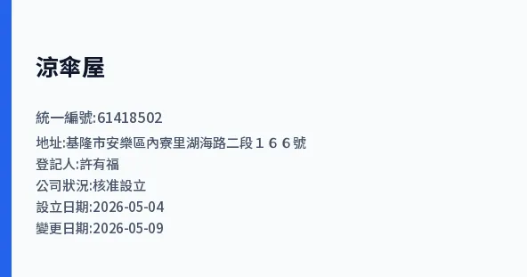 涼傘屋的照片-統編 61418502(基隆市) 公司登記資料與營業項目詳細圖表