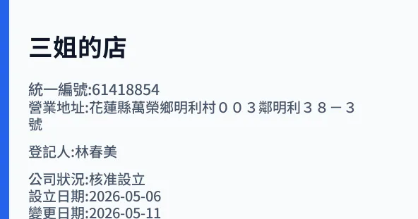 三姐的店的照片-統編 61418854(花蓮縣) 公司登記資料與營業項目詳細圖表