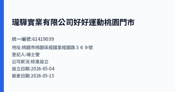 瓏驊實業有限公司好好運動桃園門市的照片-統編 61419039(桃園市) 公司登記資料與營業項目詳細圖表